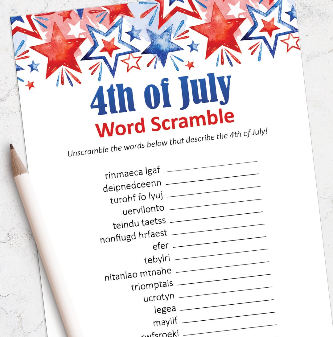 4th of July Printable Game, Fourth of July Party Ideas, Word Scramble ...