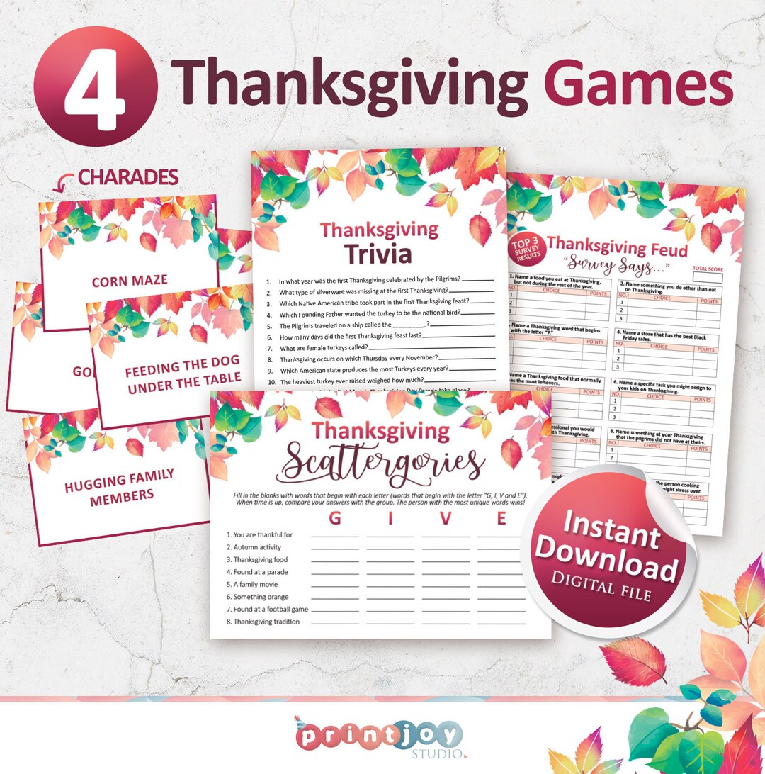 Thanksgiving Games Bundle, Thanksgiving Printable, Friendsgiving Games ...