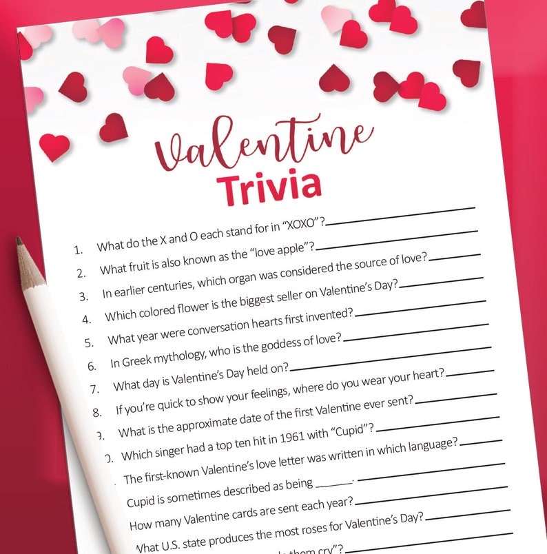 Valentine's Day Trivia Game Valentines Day Games - Etsy