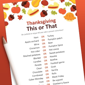 Thanksgiving This or That Game, Printable Thanksgiving Games, Printable ...