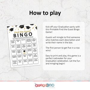 Graduation Party Ideas, Find the Guest Bingo, Graduation Games, Class ...