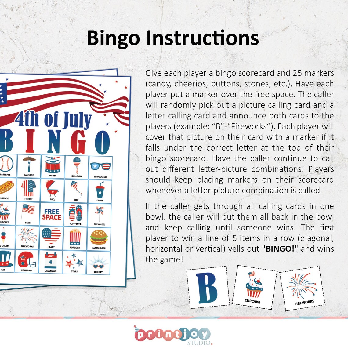 4th of July Bingo Game, 4th of July Printable, Family Games, Fourth of ...