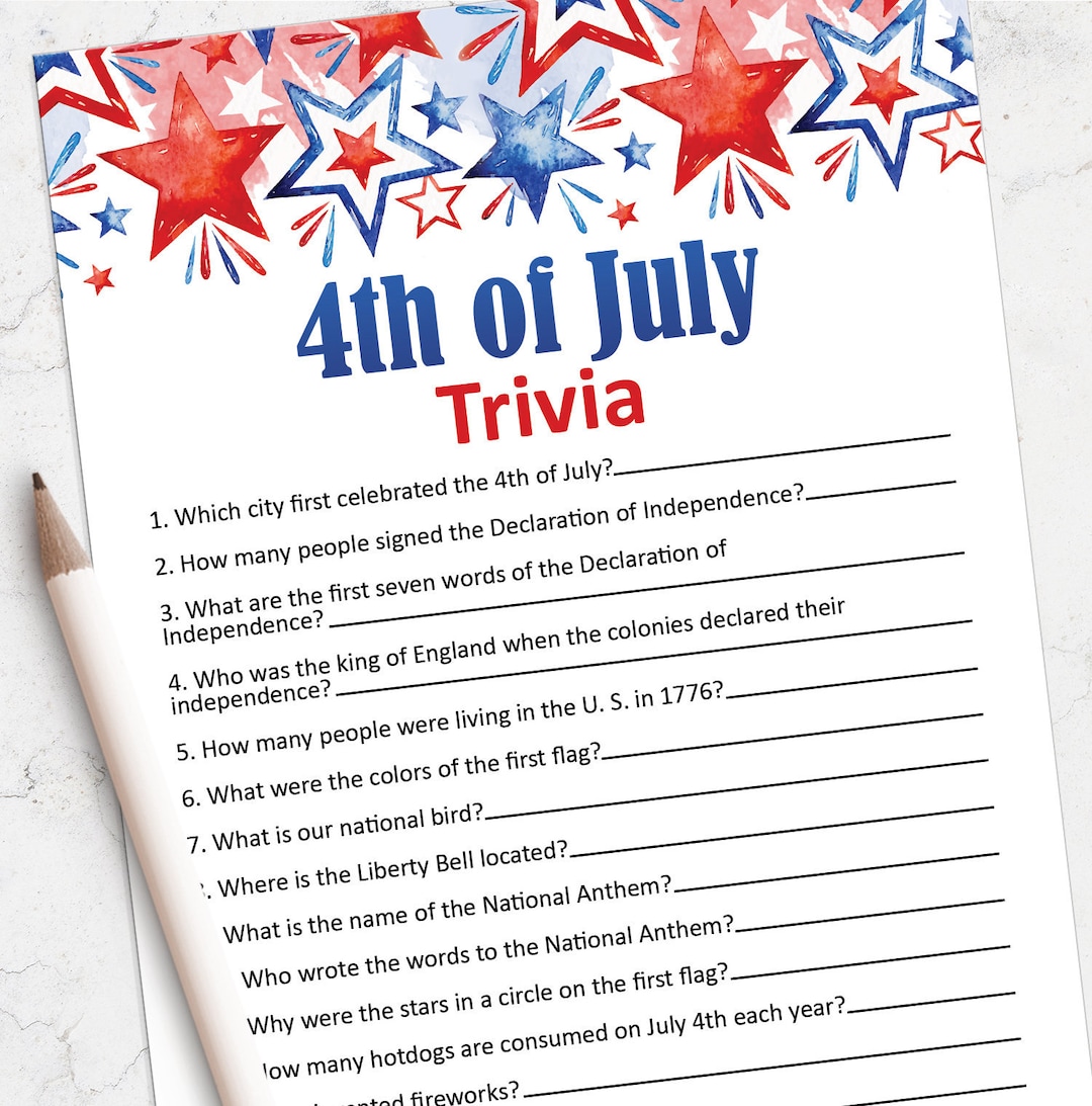 4th of July Printable Game, Fourth of July Trivia Game, Independence ...