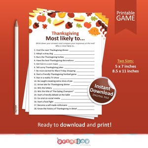 Printable Thanksgiving Party Games, Most Likely to Game, Family Games ...