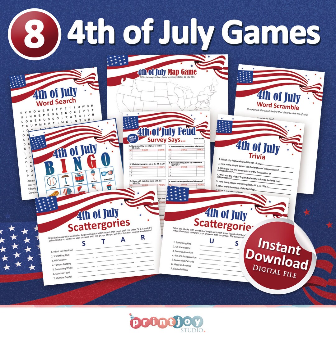 4th of July Games, 4th of July Printable, Family Games, Fourth of July ...