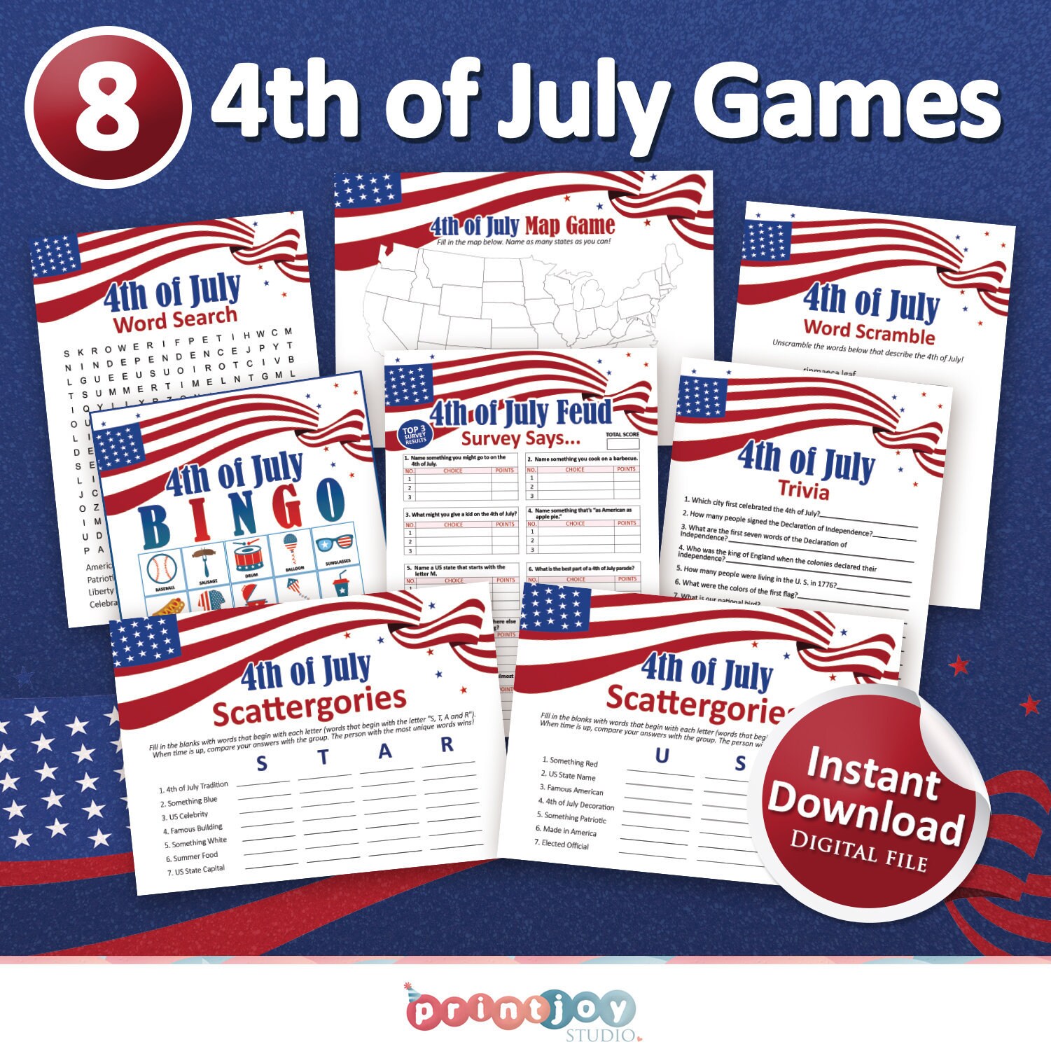 4th of July games 4th of July printable Family games Fourth | Etsy
