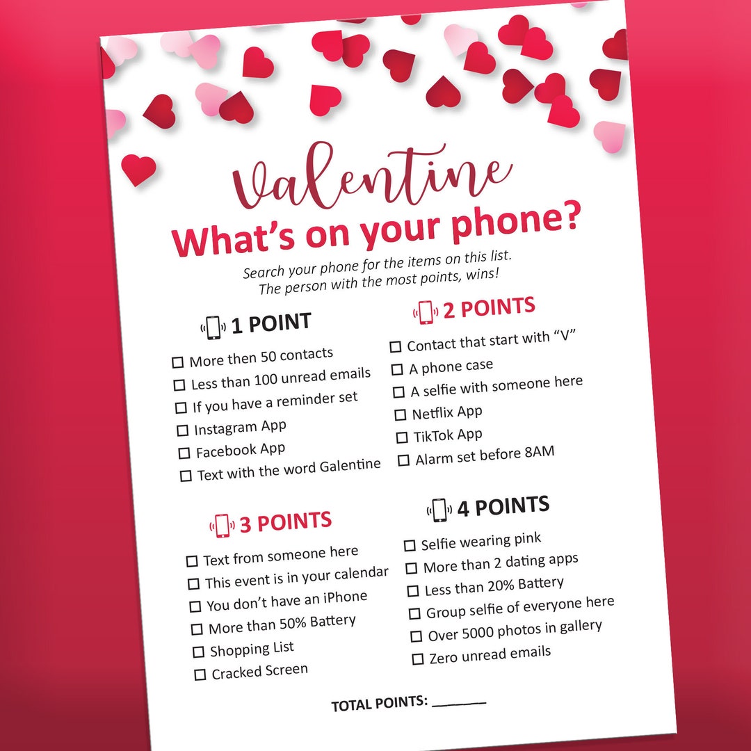 Valentine's Day Game, What's on Your Phone Game, Valentine Games, What ...