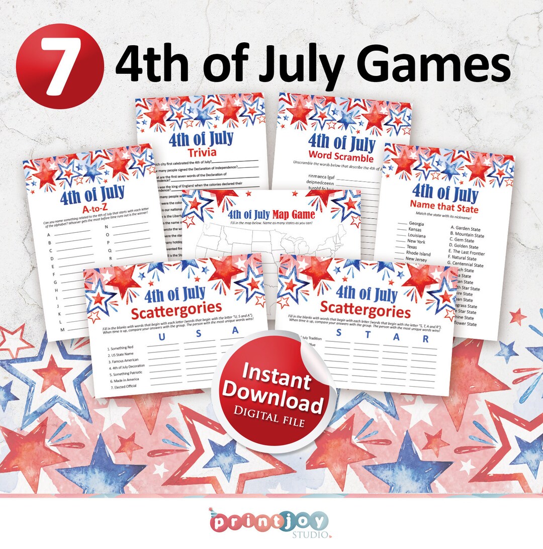 4th of July Printables Games Bundle, Fourth of July Party Games for ...