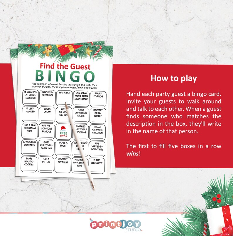 Find the Guest Bingo Christmas Party Game Christmas Bingo - Etsy