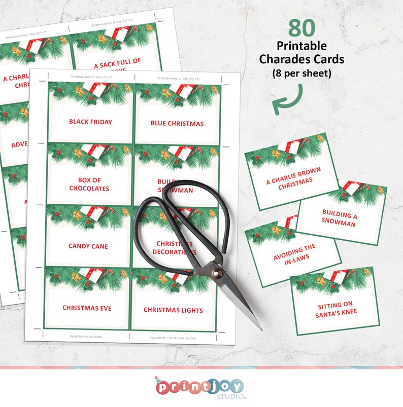 Christmas Games Printable, 80 Christmas Charades Cards, Christmas Party ...