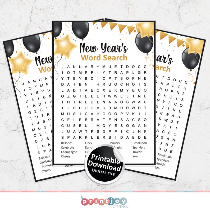 NYE Games, New Years Eve Games, Word Search Game for New Years Party ...