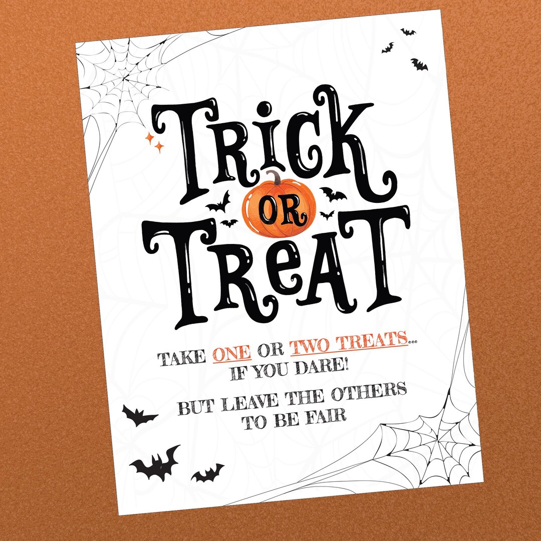 Halloween Candy Sign, Trick or Treat Sign, Printable Halloween Sign ...