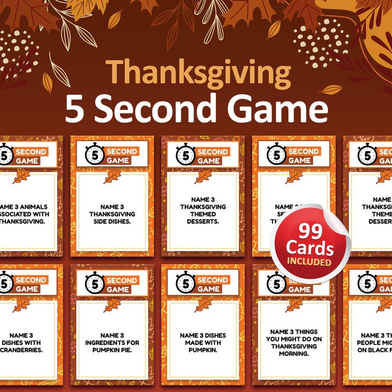 Thanksgiving 5 Second Game, Funny Thanksgiving Party Game for Adults ...