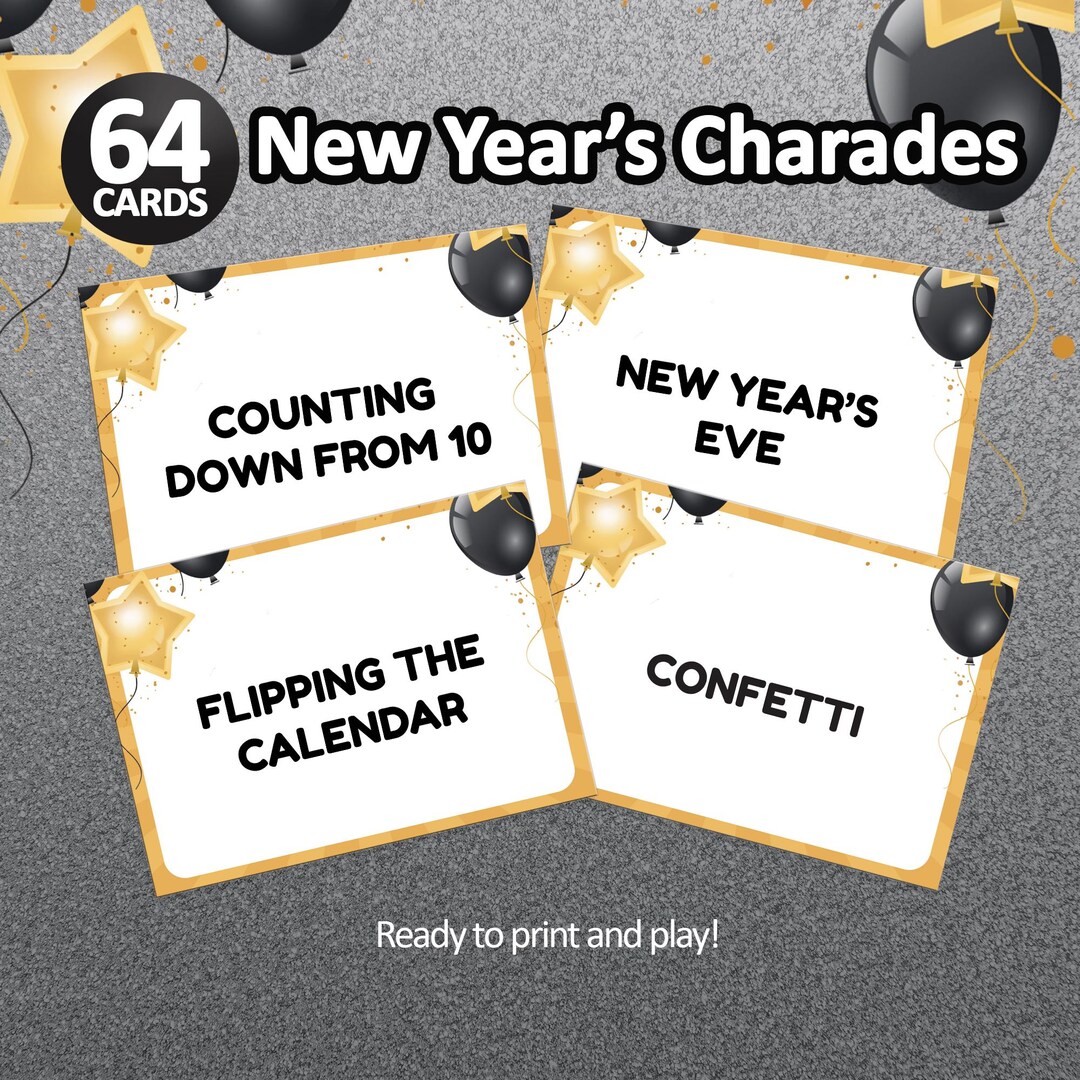 New Years Charades Game Cards, New Years Eve Game, Family Games, New ...