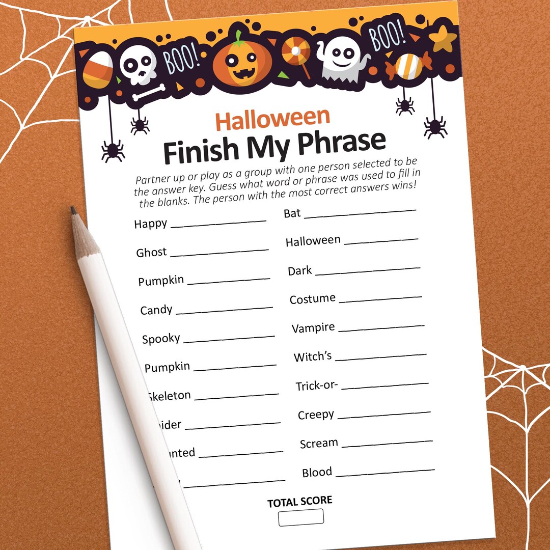 Printable Halloween Finish My Phrase Game, Halloween Games, Halloween ...