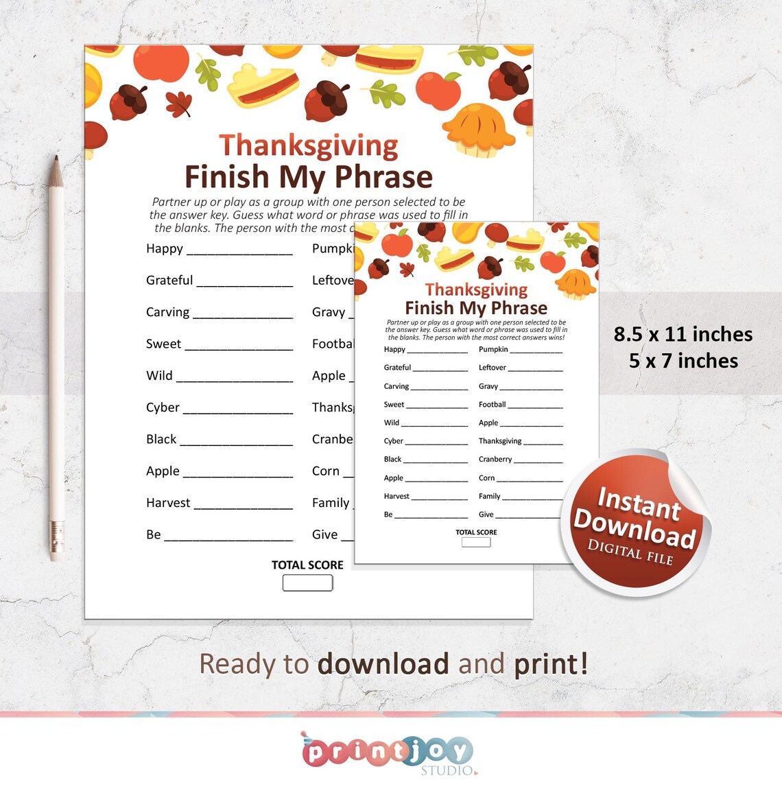 Thanksgiving Finish My Phrase Game, Family Thanksgiving Printable Game ...