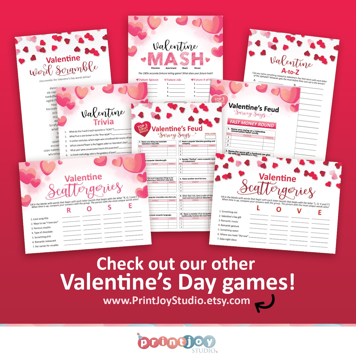 Valentine Party Game, MASH Game, Valentine Printable Games, Galentine's ...