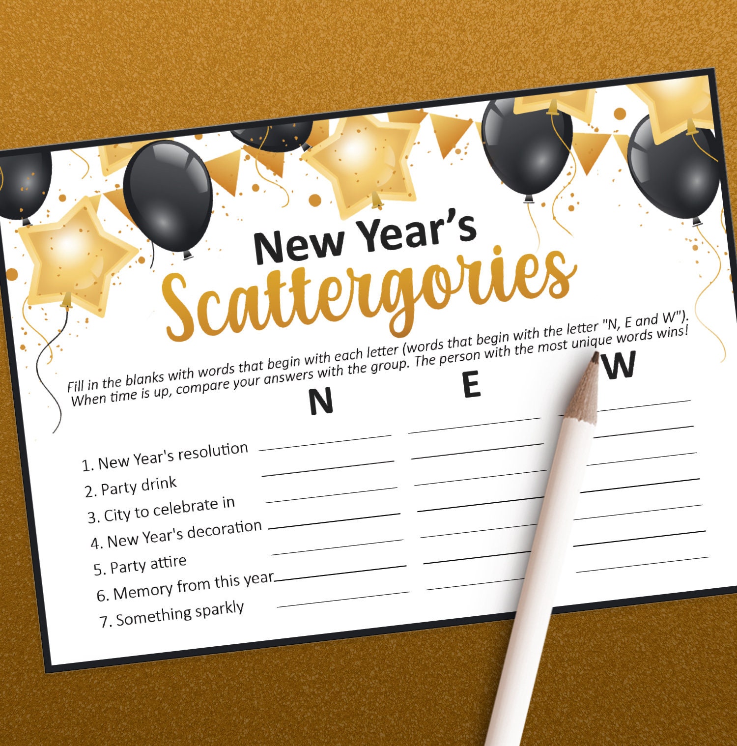 New Years Eve Games Scattergories Game for New Years Party - Etsy