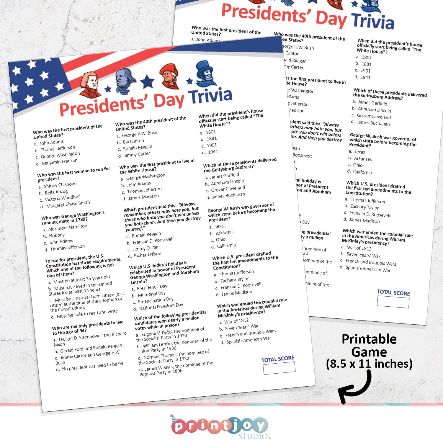 Presidents Day Games US Presidents Game Printable Games - Etsy