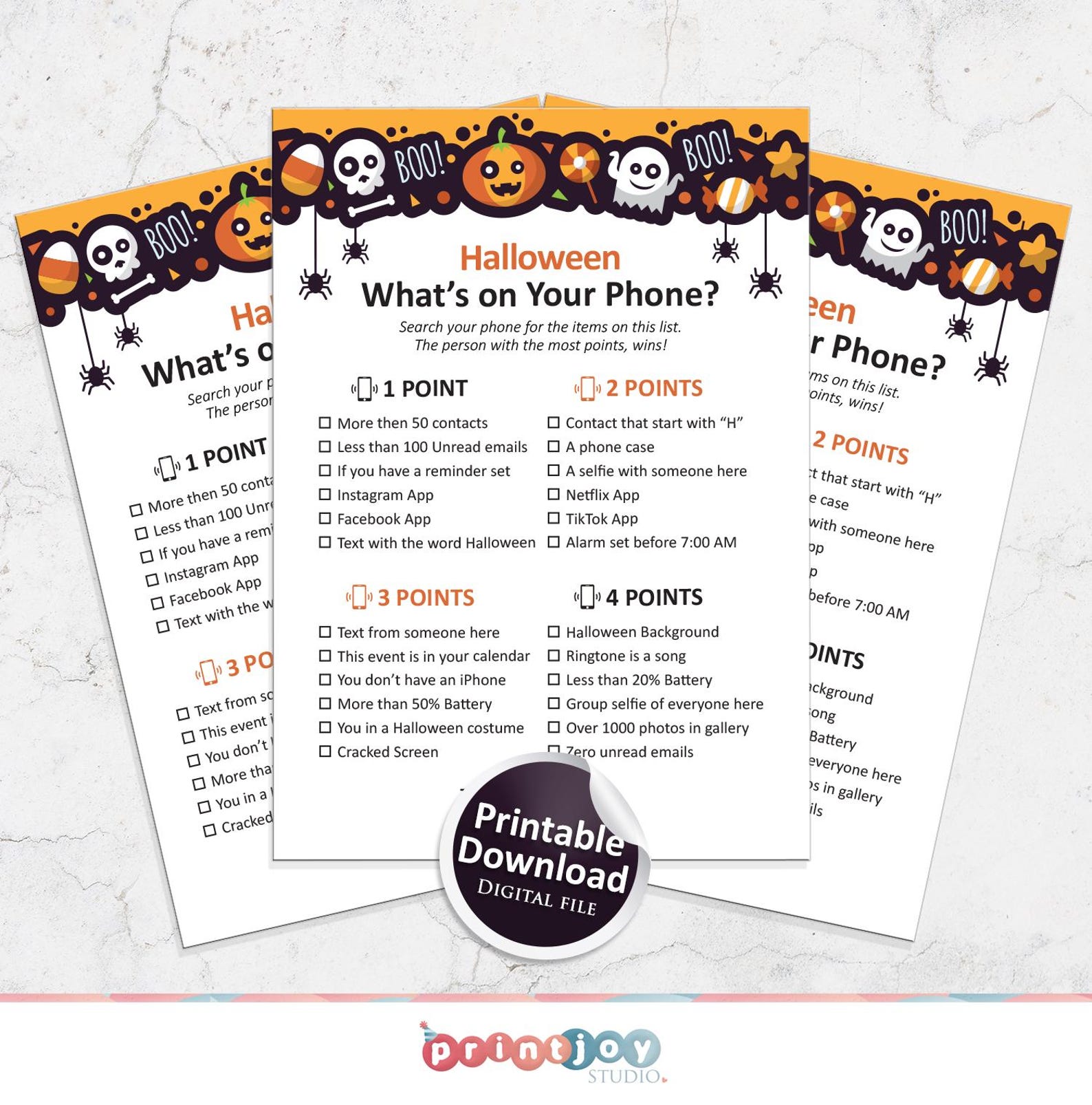 Halloween What's on Your Phone Game, Halloween Party Games, Halloween ...
