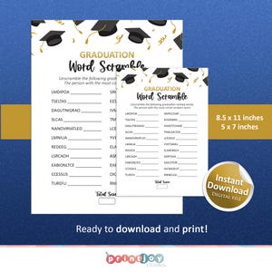 Printable Graduation Games, Word Scramble, High School Grad, Grad Party ...