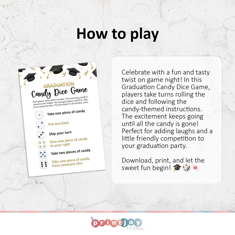 Graduation Candy Dice Game, Graduation Party Games, Candy Dice Game ...