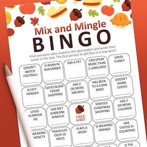 Thanksgiving Games Printable, Mix and Mingle Game, Party Games, Adult ...