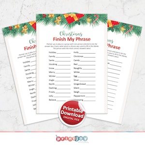 Finish My Phrase Christmas, Christmas Party Game, Christmas Finish That ...
