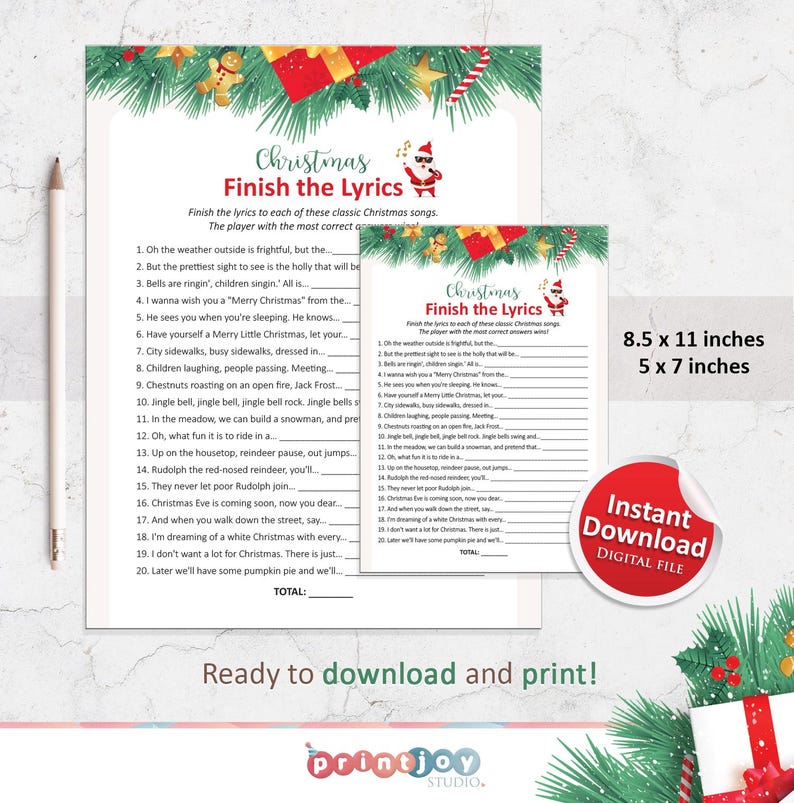 Finish the Lyrics Christmas Game, Christmas Song Game, Christmas Party ...