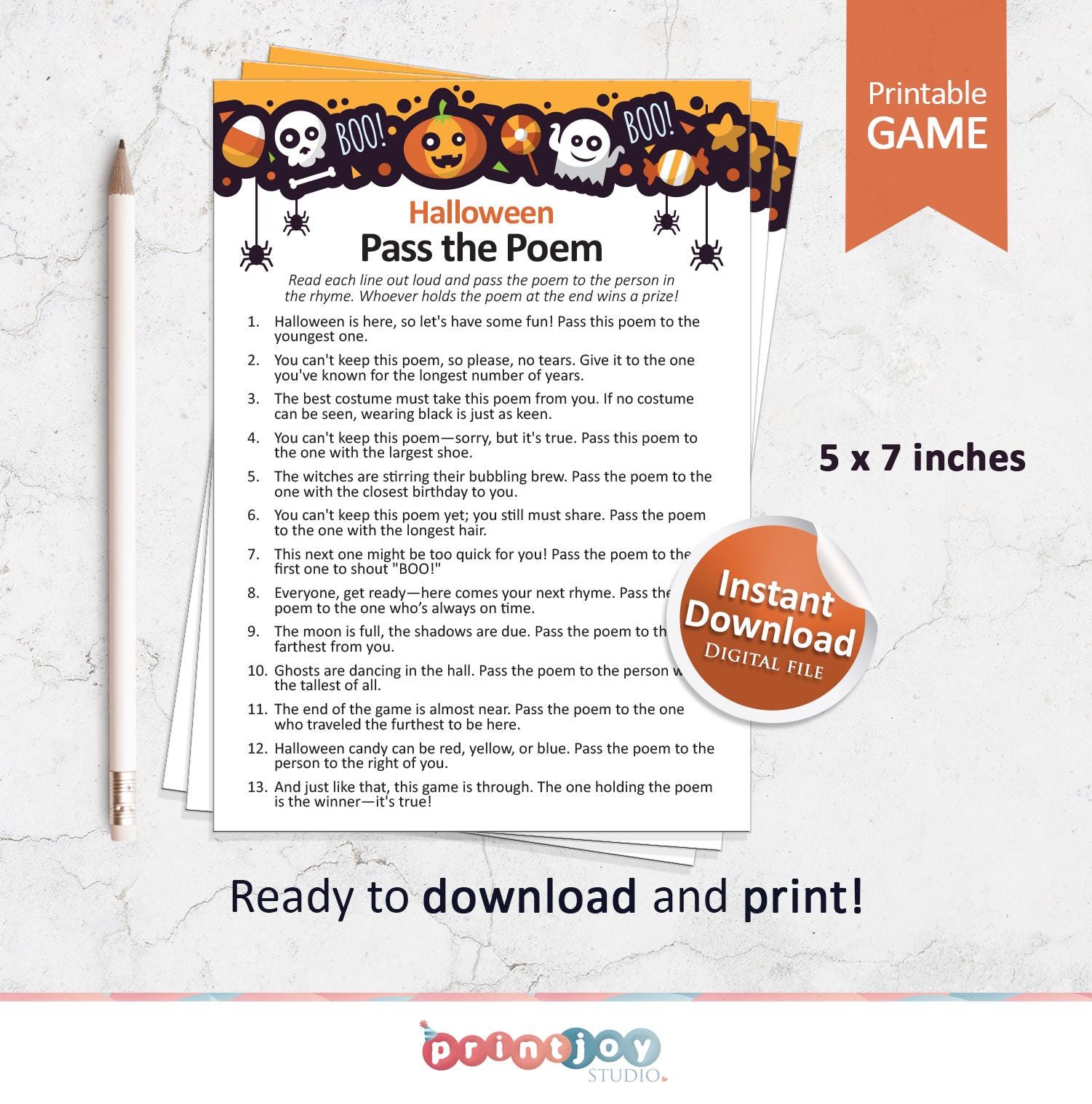Printable Halloween Pass the Poem Game, Halloween Party Game for Adults ...
