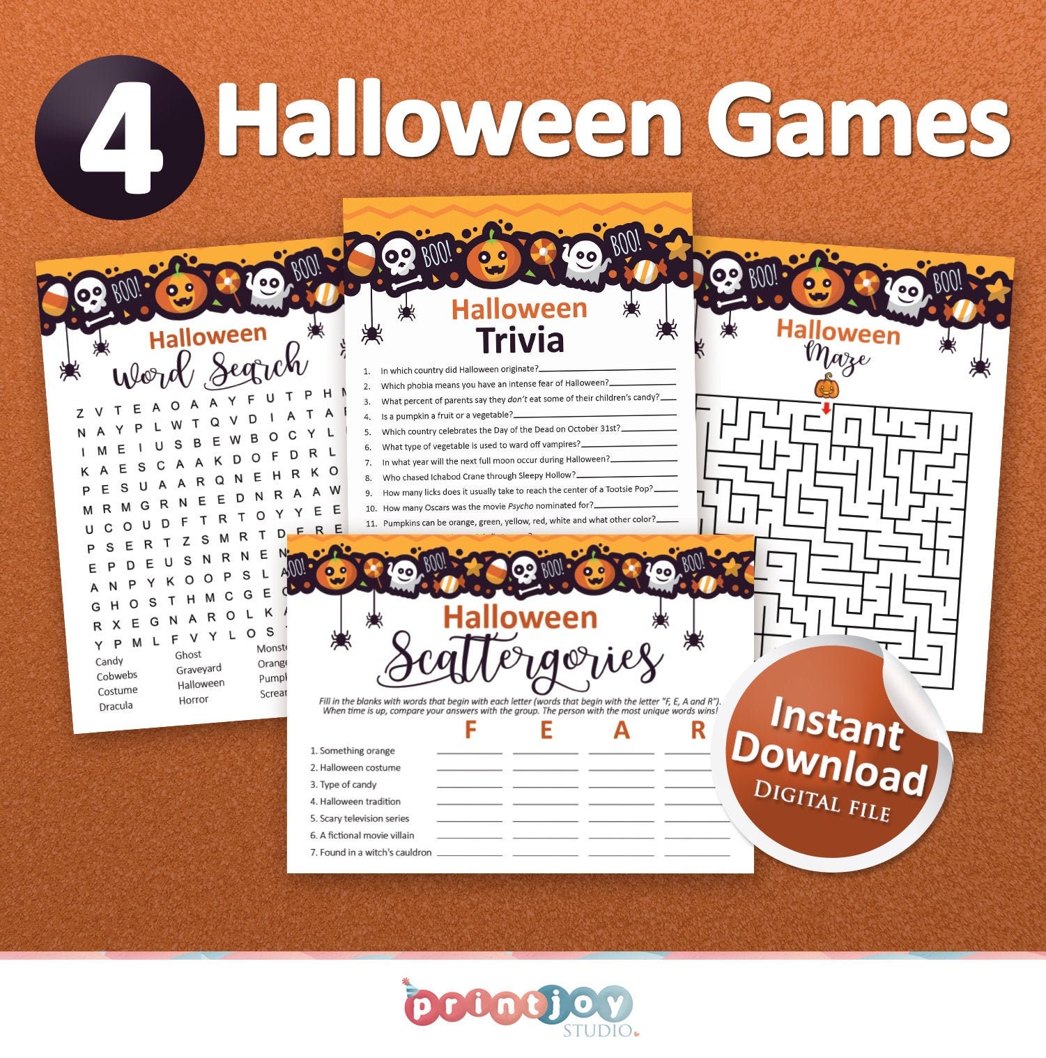 Printable Halloween Game Halloween Party Games Bundle | Etsy