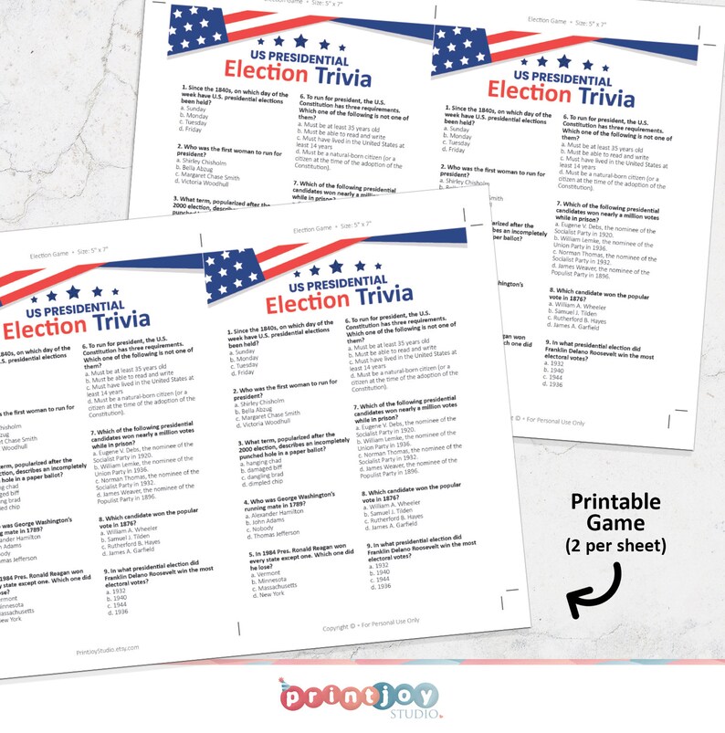 Election Trivia game election party games election night | Etsy