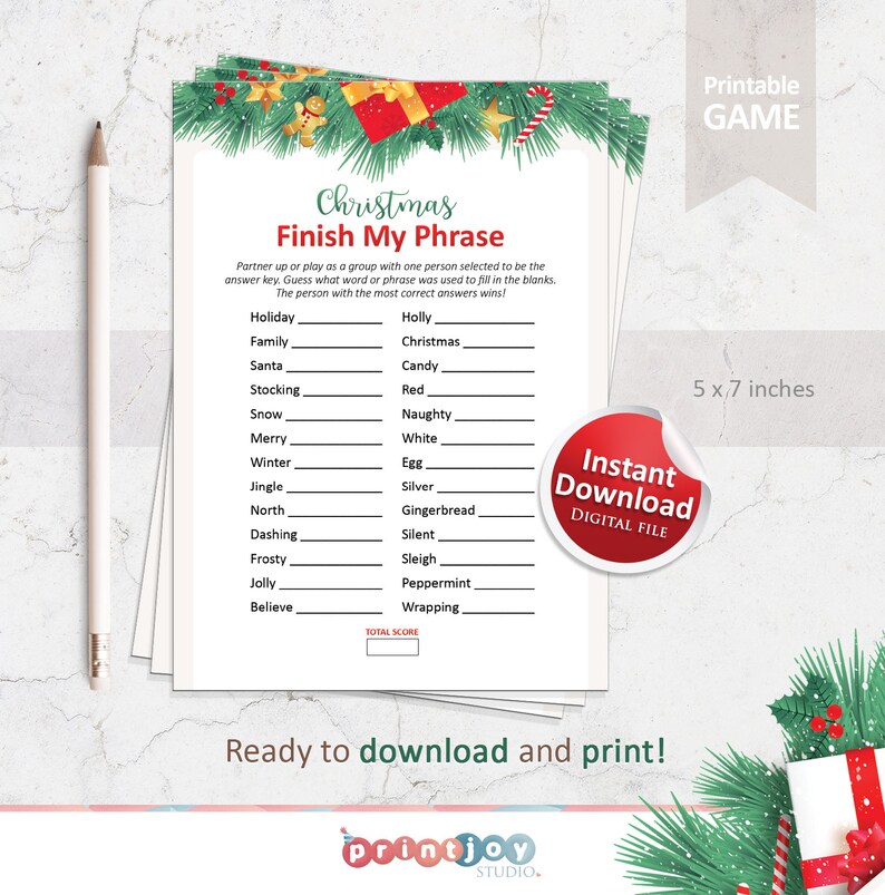 Finish My Phrase Christmas, Christmas Party Game, Christmas Finish That ...