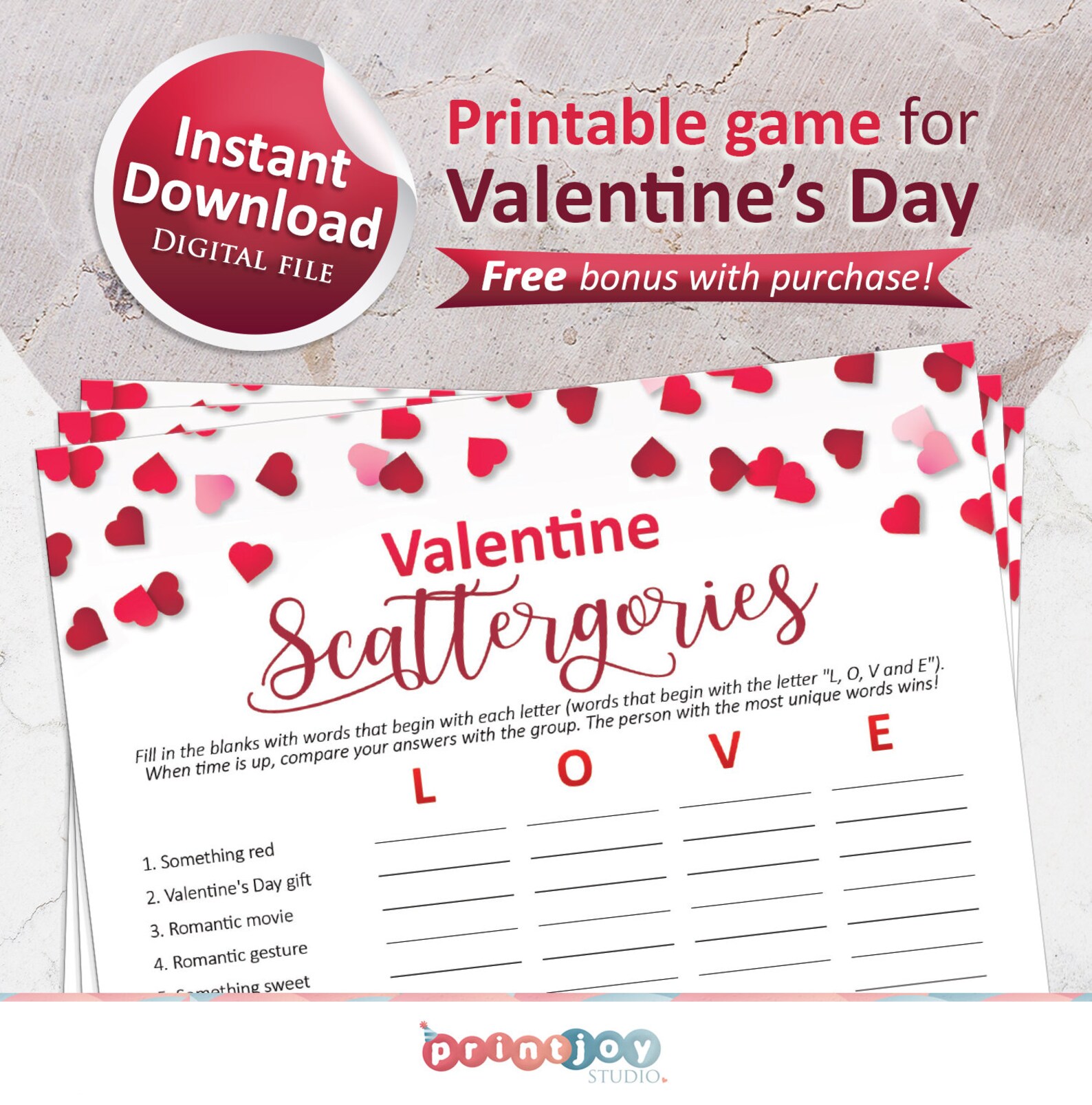 Valentine Scattergories Valentine party game Valentine | Etsy