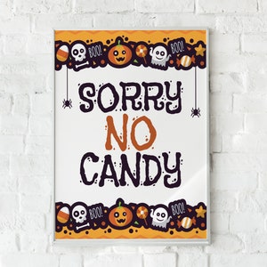 Sorry No Candy Sign, Printable Halloween Sign, Halloween Door Sign ...