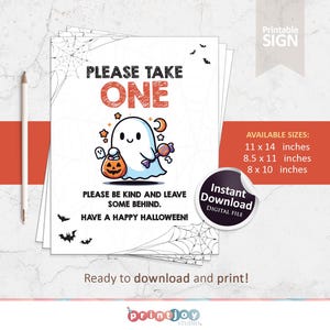 Printable Halloween Sign, Please Take One, Halloween Candy Sign, Front ...