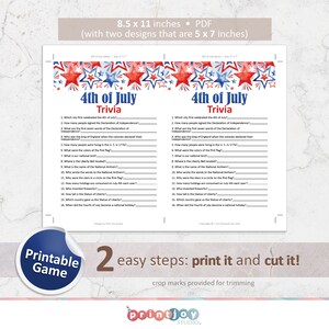 4th of July Printable Game, Fourth of July Trivia Game, Independence ...