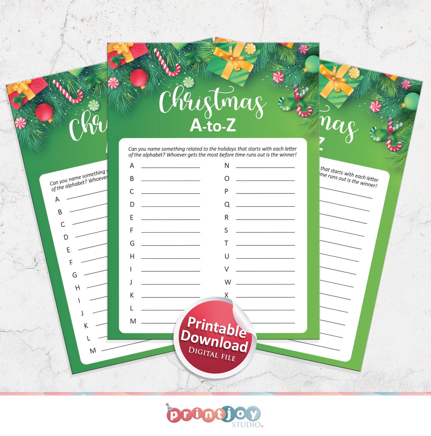 Printable Christmas A-to-z Game Christmas Adult Party - Etsy