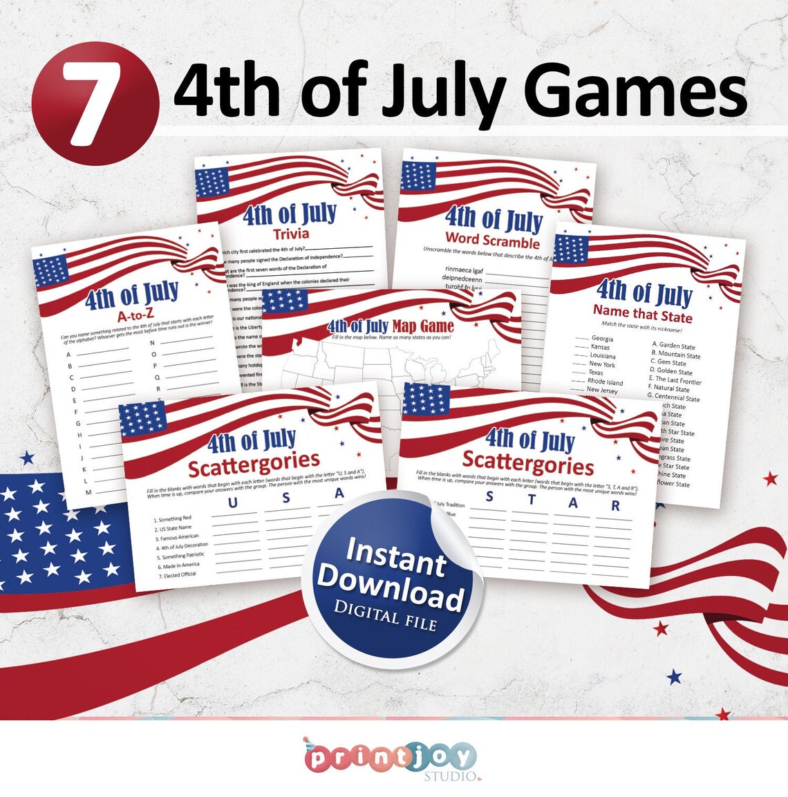 4th of July printables games bundle fourth of July party | Etsy