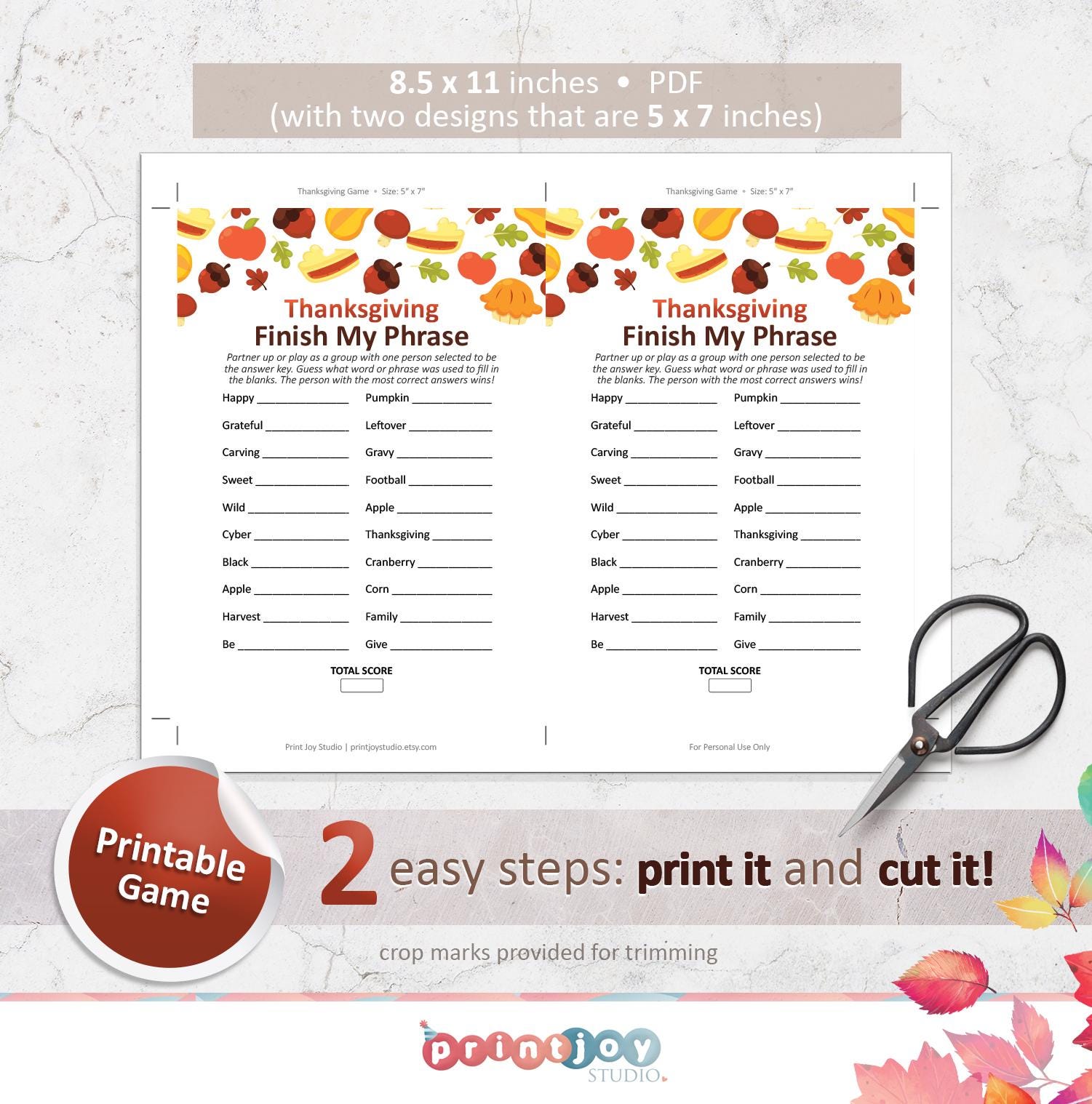Thanksgiving Finish My Phrase Game, Family Thanksgiving Printable Game ...