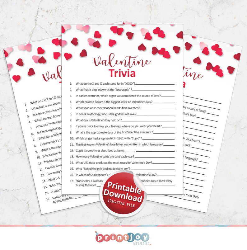 Valentine's Day Trivia Game Valentines Day Games - Etsy