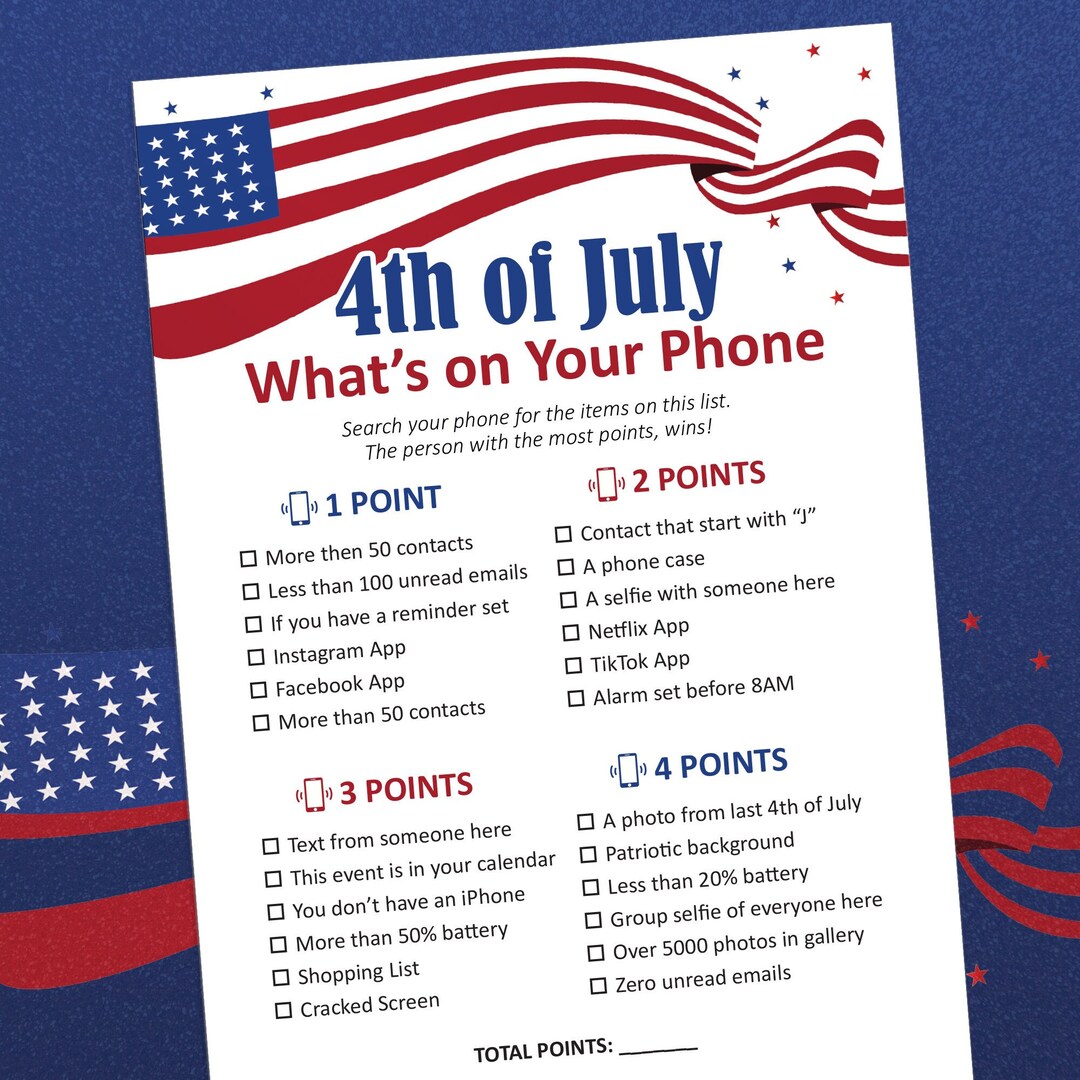 Whats on Your Phone Game, 4th of July Games, Whats in Your Phone ...