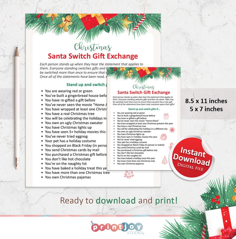 Christmas Gift Exchange Game, Santa Switch Game, Gift Exchange ...