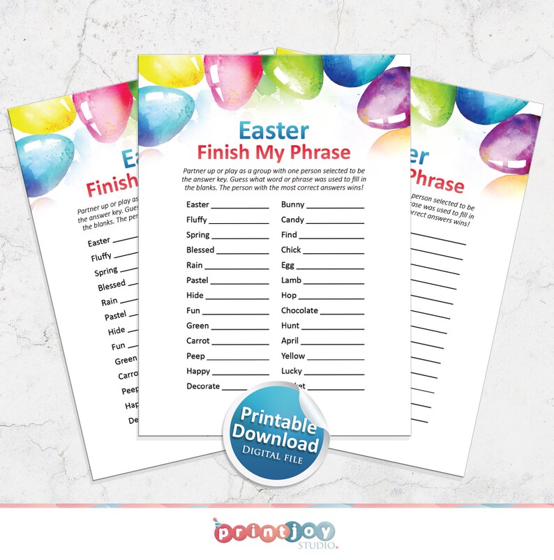 Finish My Phrase, Easter Games, Easter Printable, Finish the Phrase ...