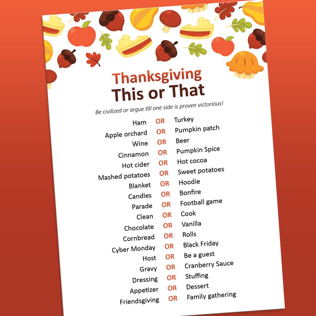Thanksgiving This or That Game, Printable Thanksgiving Games, Printable ...
