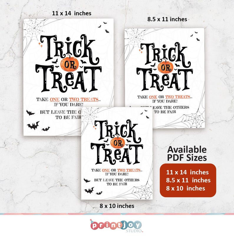 Halloween Candy Sign, Trick or Treat Sign, Printable Halloween Sign ...