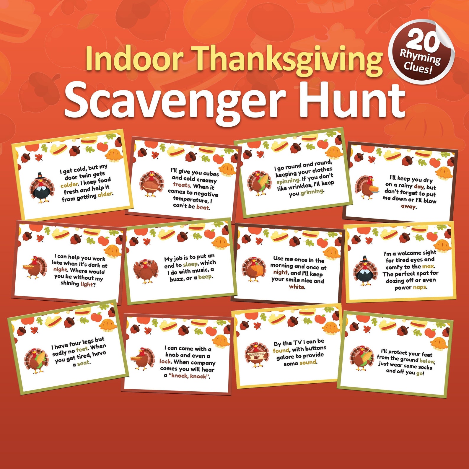 Thanksgiving Scavenger Hunt, Scavenger Hunt for Kids, Thanksgiving ...