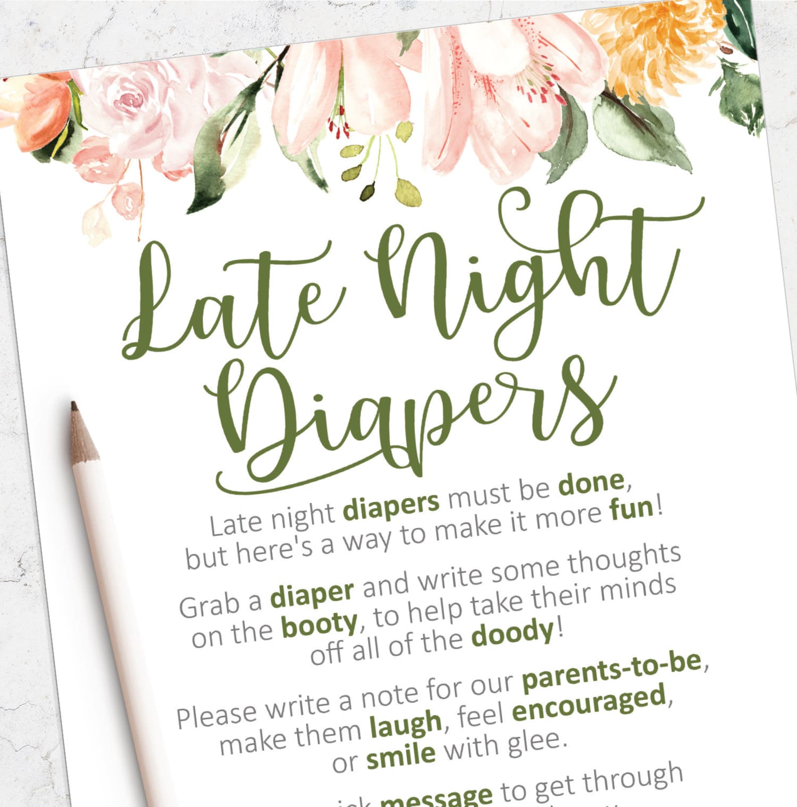 Baby Shower Games Printable, Late Night Diapers Game, Baby Shower Sign ...