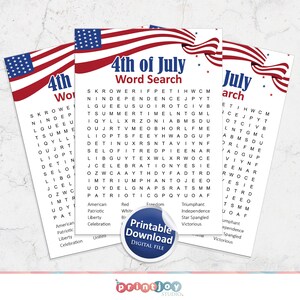 4th of July Printable Game, Fourth of July Word Search Game ...