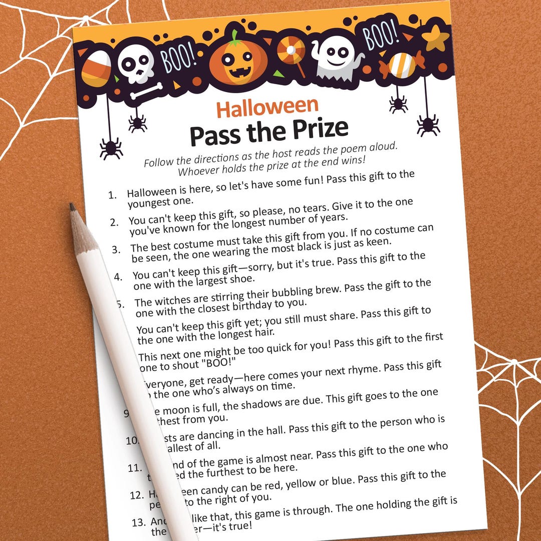 Printable Halloween Pass the Gift Game, Party Games for Adults, Left ...